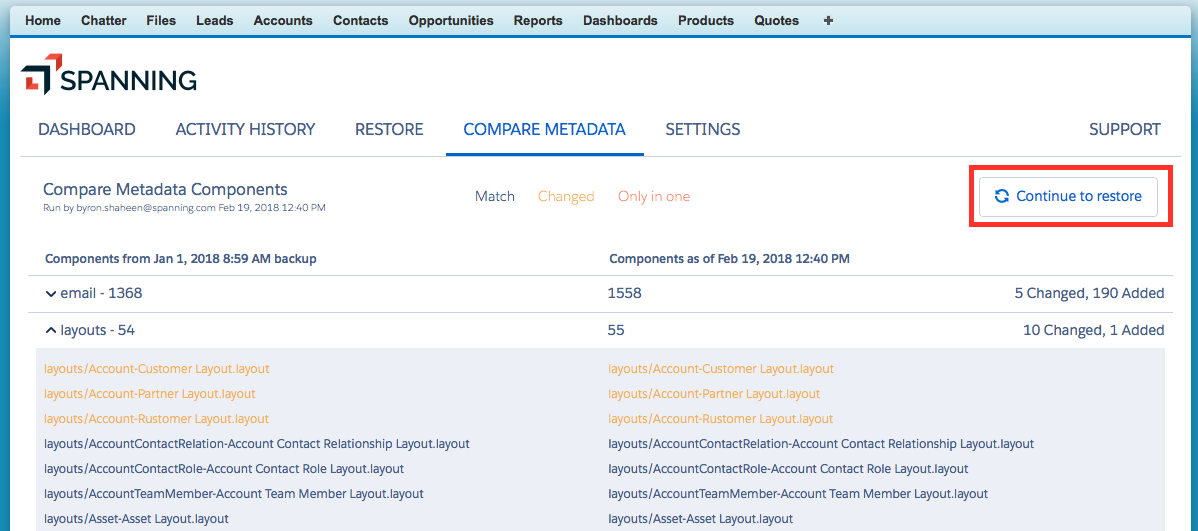 Can I restore metadata directly from the metadata comparison results? – Kaseya
